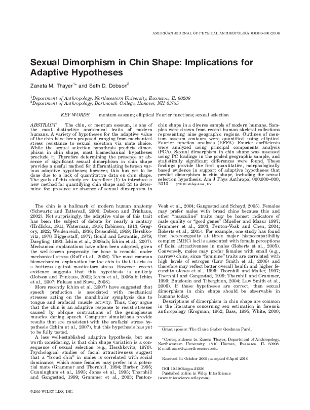 (PDF) Sexual dimorphism in chin shape: Implications for adaptive hypotheses