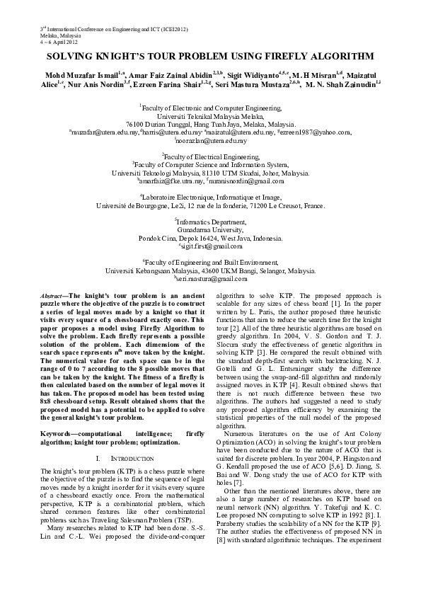 (PDF) Solving Knight’s Tour Problem using Firefly Algorithm