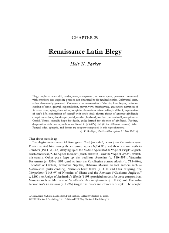 (PDF) “Renaissance Latin Elegy”