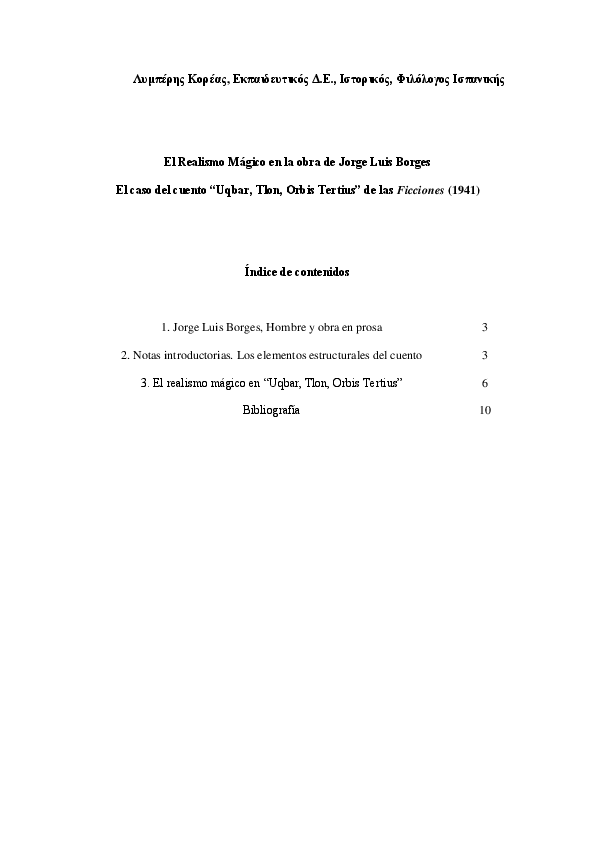 (PDF) El realismo mágico en Borges. El caso de Uqbar, Tlon, Orbis Tertius