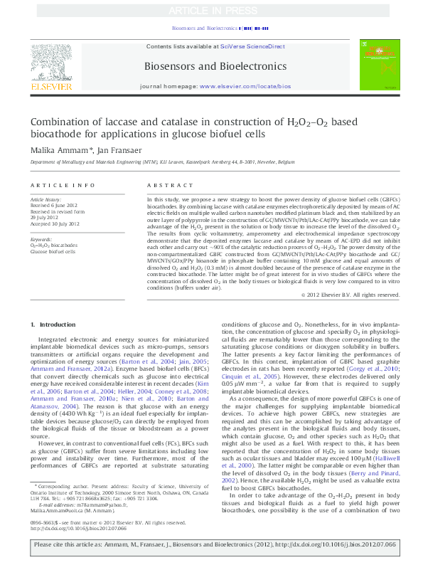 (PDF) Combination of laccase and catalase in construction of H2O2-O2 ...
