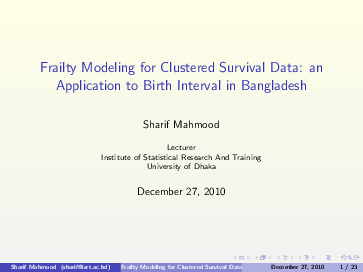 (PDF) Frailty Modeling for Clustered Survival Data: an Application to Birth Interval in Bangladesh