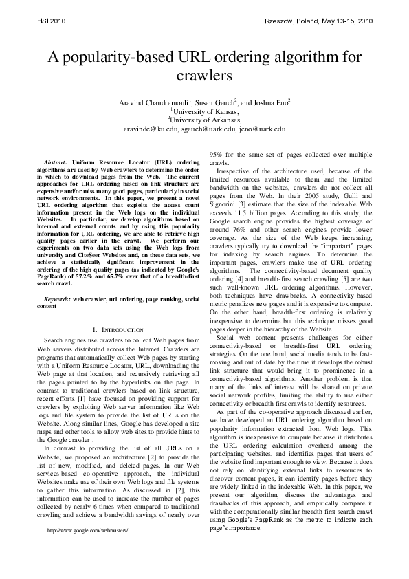 (PDF) A Popularity-Based URL Ordering Algorithm for Crawlers