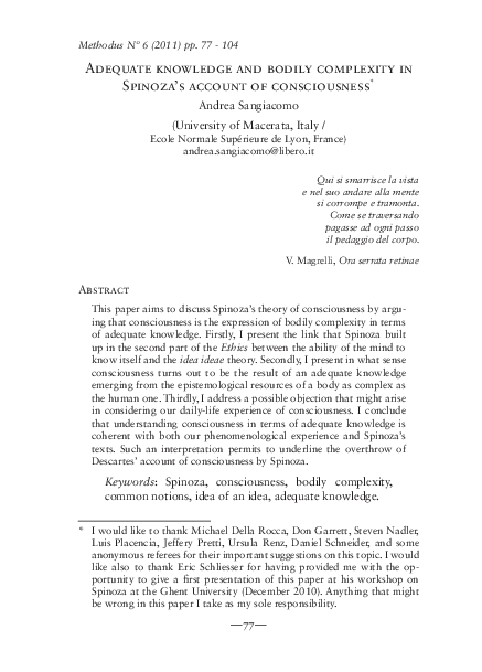 (PDF) Adequate knowledge and bodily complexity in Spinoza’s account of consciousness.