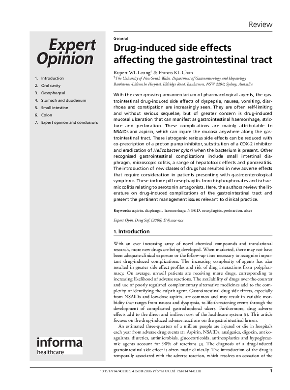 (PDF) Drug-Induced Side Effects Affecting the Gastrointestinal Tract