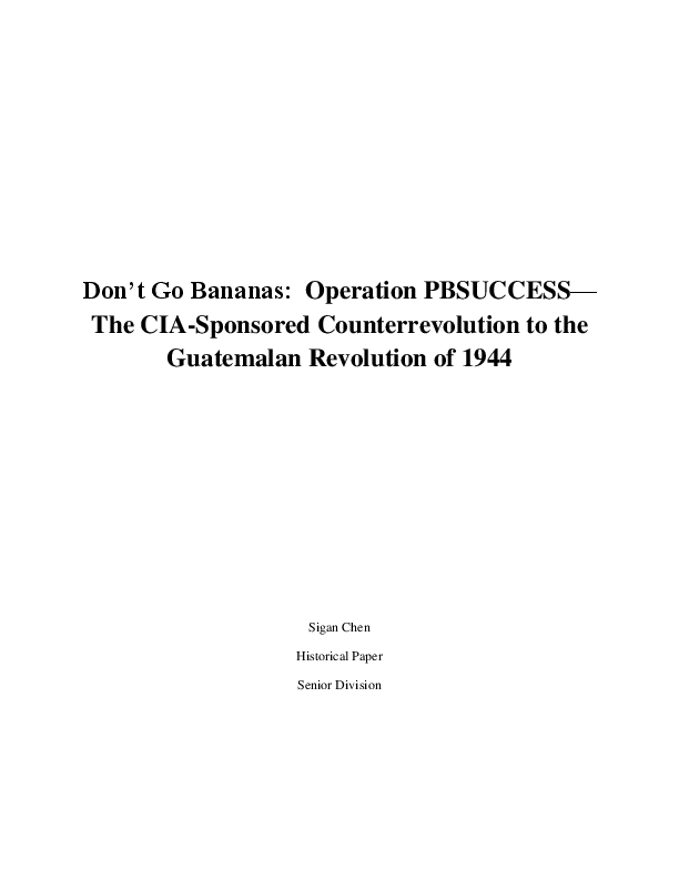(DOC) Don’t Go Bananas: Operation PBSUCCESS—The CIA-Sponsored ...