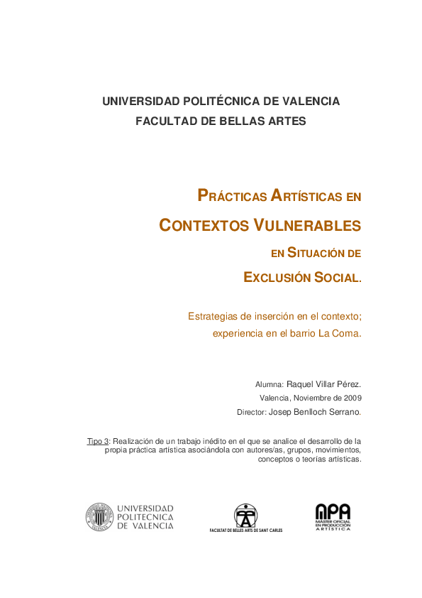 (PDF) Prácticas Artísticas en Contextos Vulnerables en Situación de Exclusión Social.