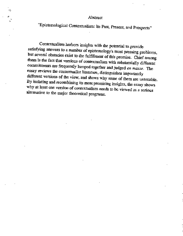 (PDF) "Epistemological Contextualism: Its Past, Present and Prospects"
