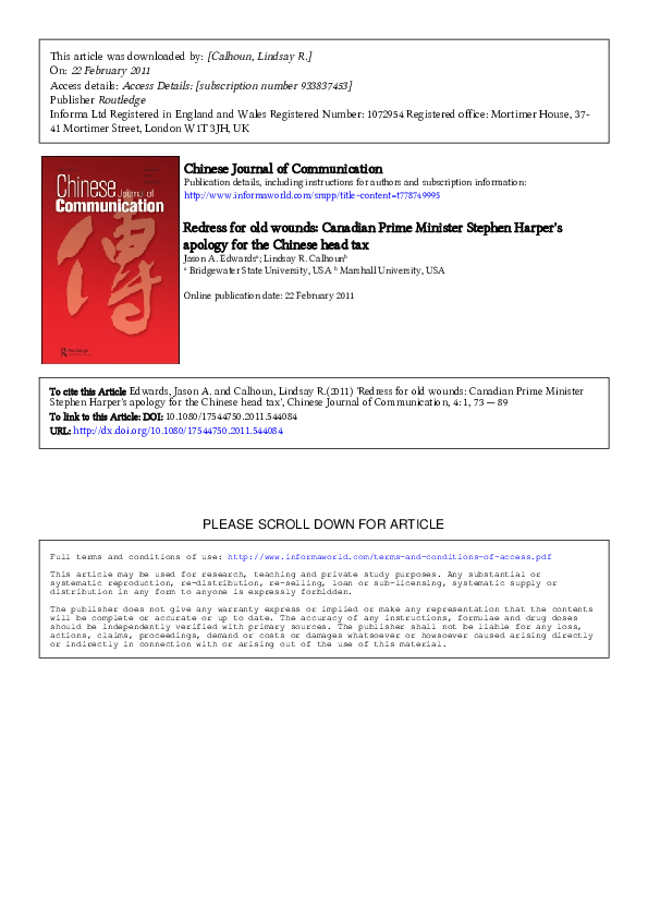 (PDF) Redress for Old Wounds: Canadian Prime Minister Stephen Harper's ...