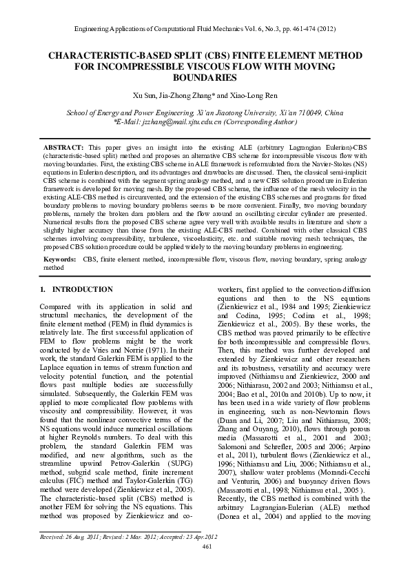 Pdf Characteristic Based Split Cbs Finite Element Method For Incompressible Viscous Flow