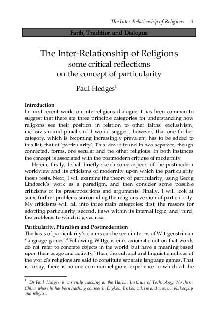 (DOC) The Inter-Relationship of Religions Some Critical Reflections on ...