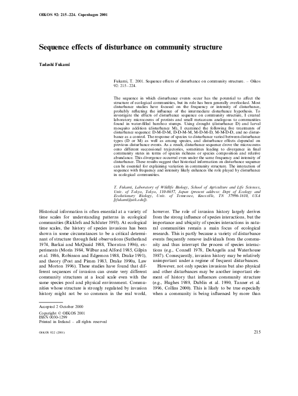 (PDF) Sequence effects of disturbance on community structure