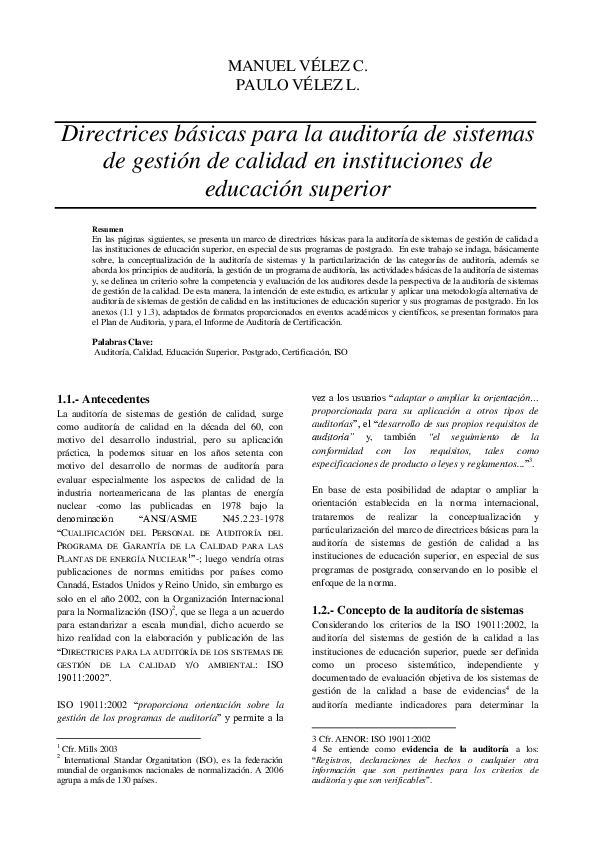 (PDF) Directrices básicas para la auditoría de sistemas de gestión de ...
