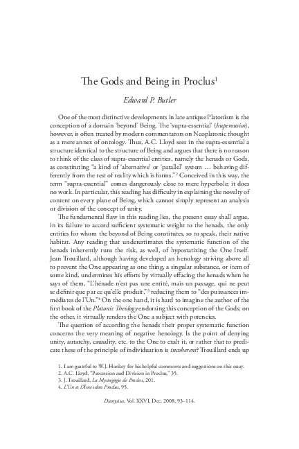(PDF) “The Gods and Being in Proclus,” Dionysius, Vol. 26, 2008, pp. 93 ...