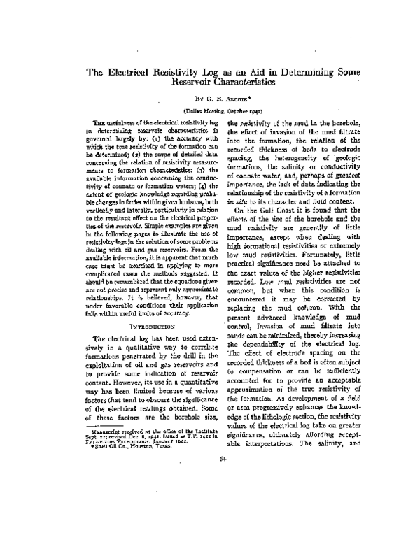 (PDF) The electrical resistivity log as an aid in determining some ...