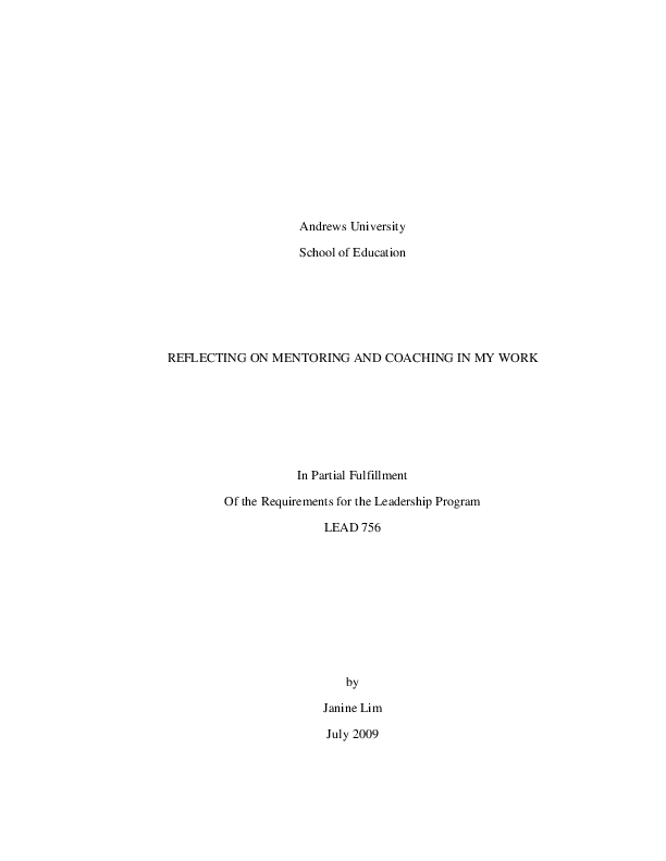 (PDF) REFLECTING ON MENTORING AND COACHING IN MY WORK