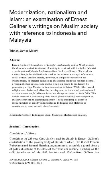 (PDF) Modernization, nationalism and Islam: an examination of Ernest ...