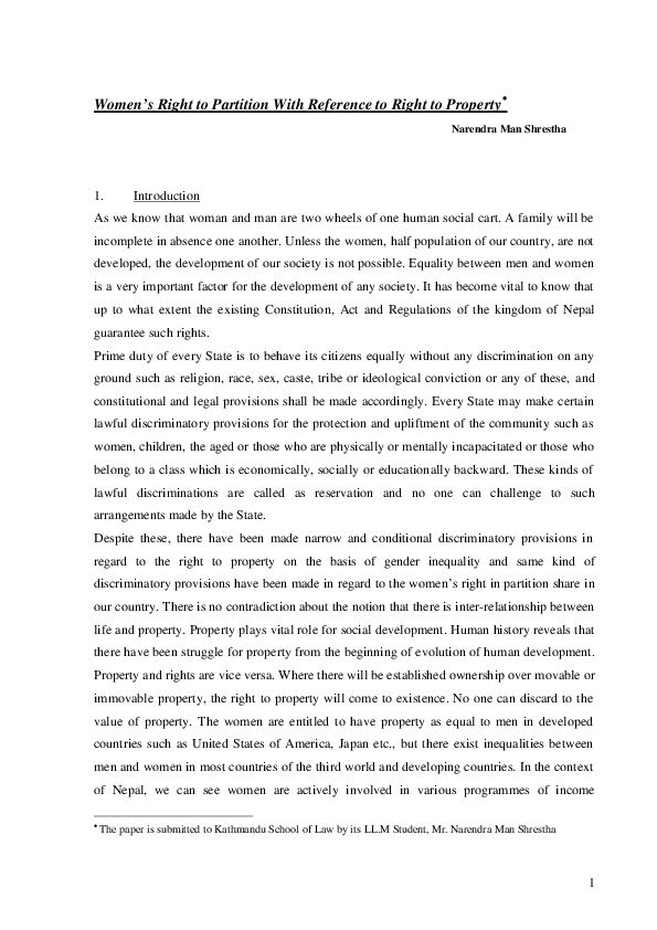 (PDF) Women's Right to Partition With Reference to Right to Property•