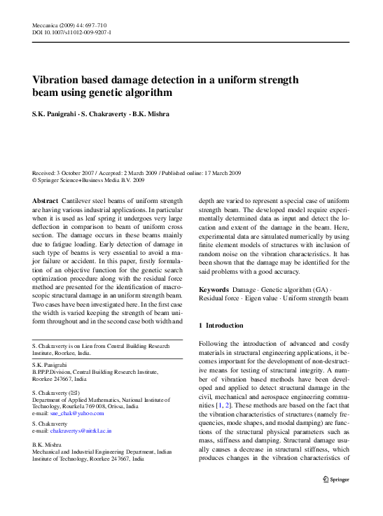 (PDF) Vibration based damage detection in a uniform strength beam using genetic algorithm