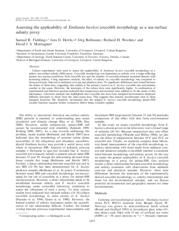 (PDF) Assessing the applicability of Emiliania huxleyi coccolith ...