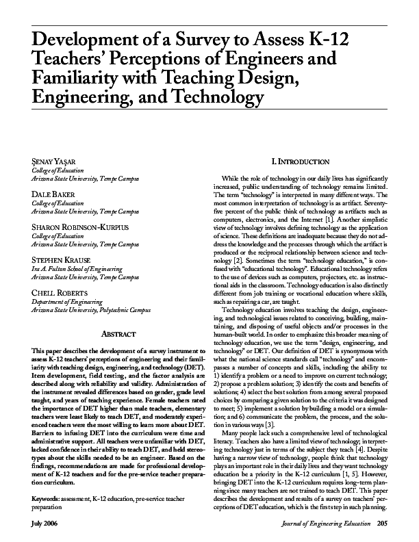 (PDF) Development of a survey to assess K-12 teachers' perceptions of ...