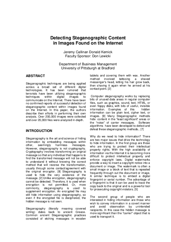 (PDF) Detecting Steganographic Content in Images Found on the Internet