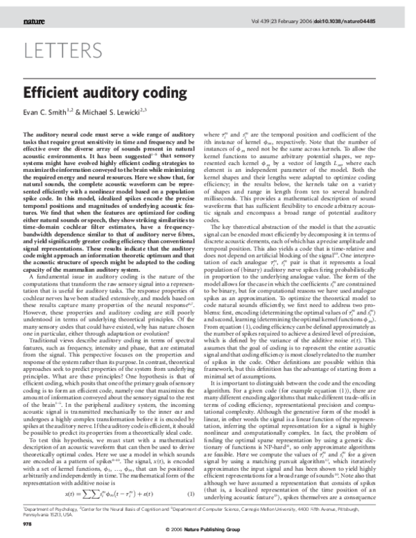 (PDF) Efficient auditory coding