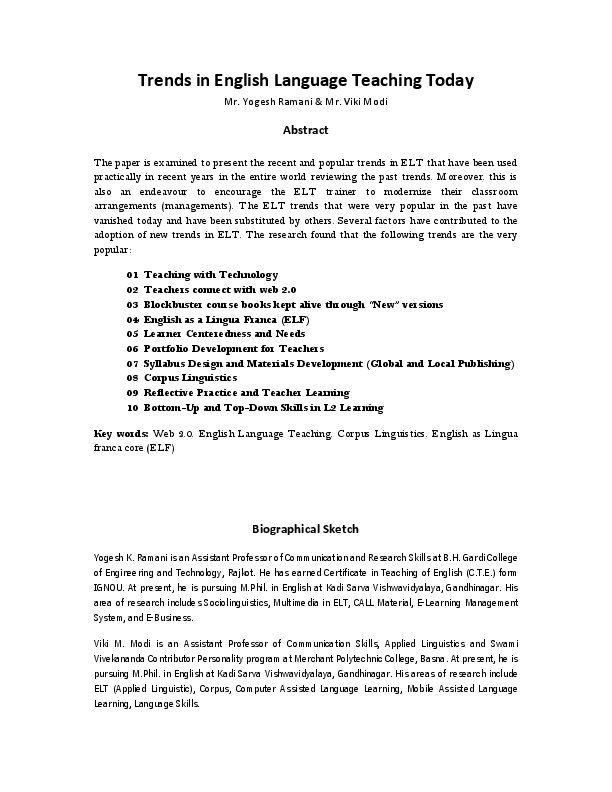 (PDF) Trends in English Language Teaching Today