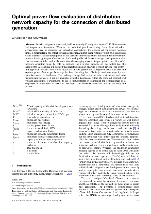 (PDF) Optimal power flow evaluation of distribution network capacity for the connection of ...