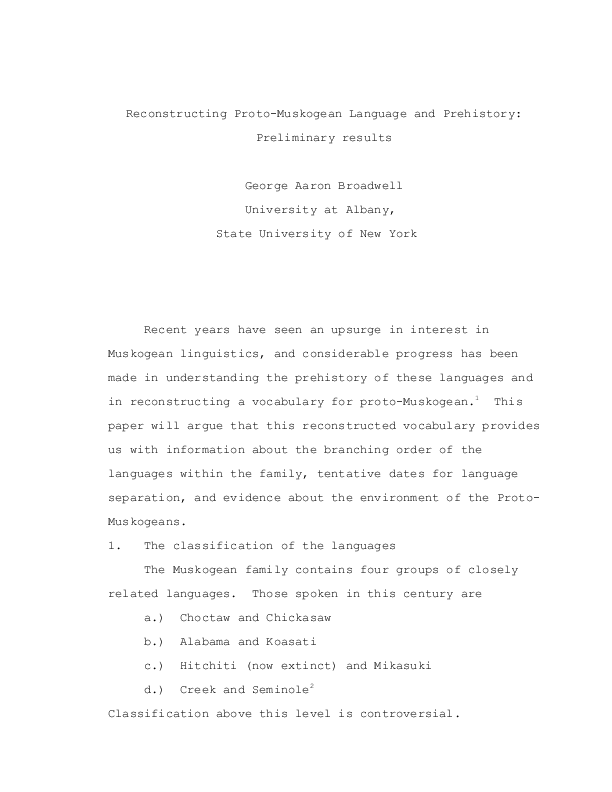 (PDF) Reconstructing Proto-Muskogean Language and Prehistory ...
