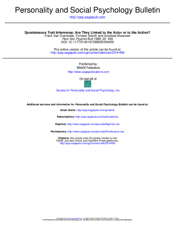 (PDF) Spontaneous trait inferences: Are they linked to the actor or to ...