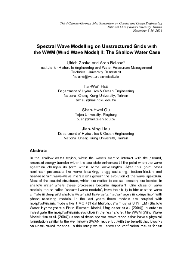 Pdf Spectral Wave Modelling On Unstructured Grids With The Wwm Wind Wave Model Ii The