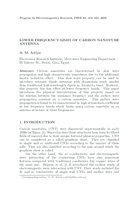 (PDF) Lower frequency limit of carbon nanotube antenna