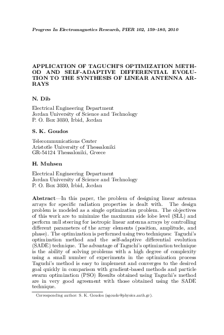 Pdf Application Of Taguchis Optimization Method And Self Adaptive Differential Evolution To