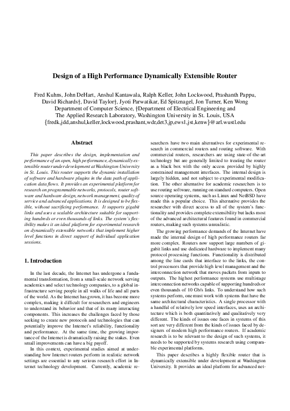 (PDF) Design and evaluation of a high-performance dynamically extensible router