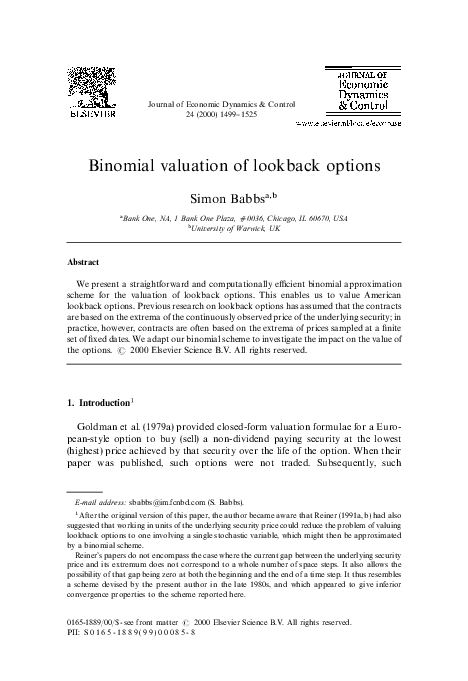 (PDF) Binomial valuation of lookback options