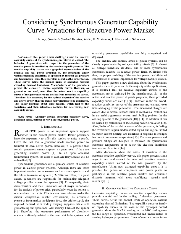 Pdf Considering Synchronous Generator Capability Curve Variations For