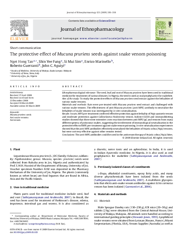(PDF) The protective effect of Mucuna pruriens seeds against snake ...