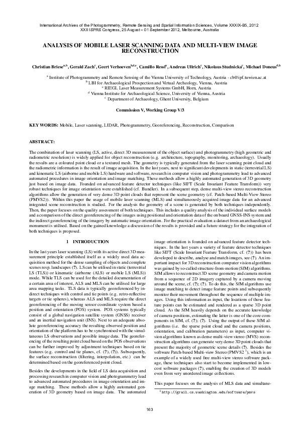 Pdf Analysis Of Mobile Laser Scanning Data And Multi View Image Reconstruction