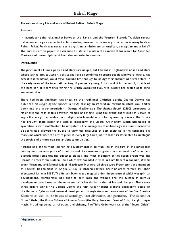 (DOC) The extraordinary life and work of Robert Felkin – Baha’i Mage