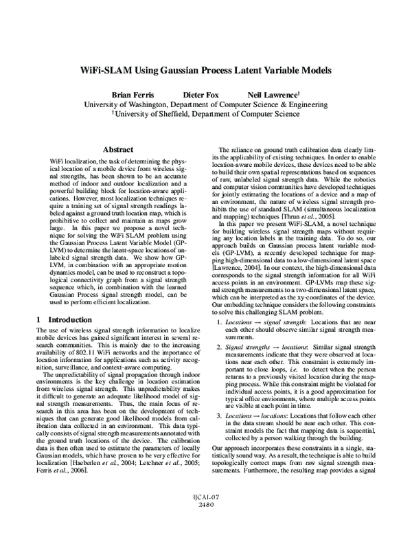 (PDF) WiFi-SLAM using Gaussian process latent variable models