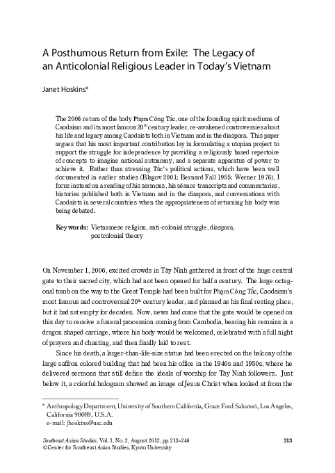 (PDF) A Posthumous Return from Exile: The Legacy of an Anticolonial ...