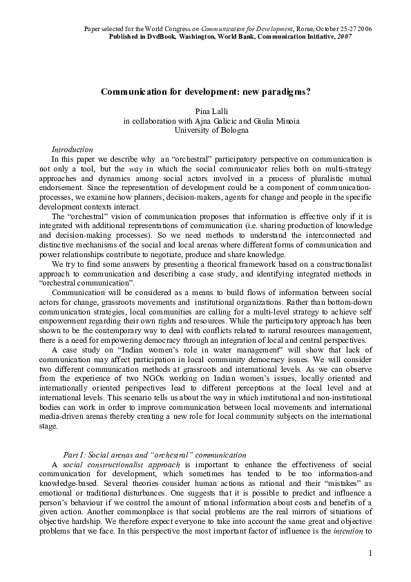 (PDF) Communication for development: new paradigms?