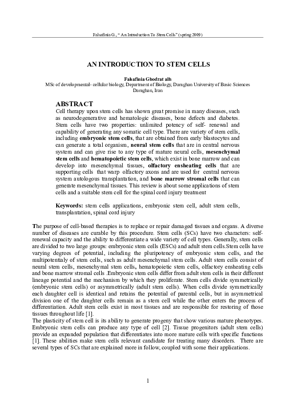 (DOC) AN INTRODUCTION TO STEM CELLS
