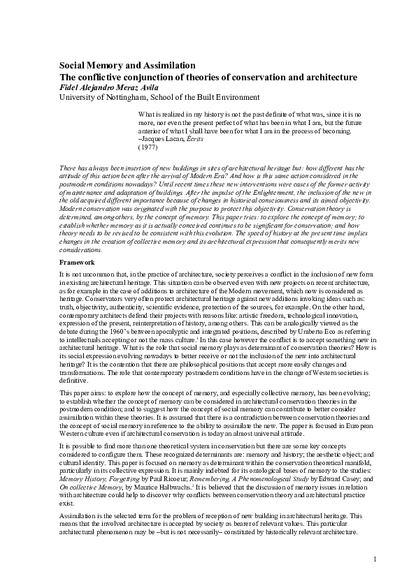 (PDF) Social Memory and Assimilation, the conflictive conjunction of ...