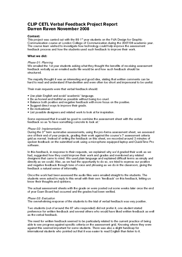 (PDF) Verbal Feedback Project Report