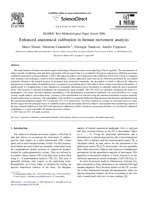 (PDF) Enhanced anatomical calibration in human movement analysis