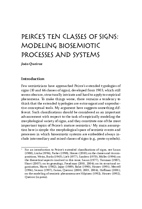 (PDF) Peirce’s ten classes of signs: Modeling biosemiotic processes and ...