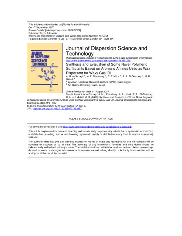 Pdf Synthesis And Evaluation Of Some Novel Polymeric Surfactants