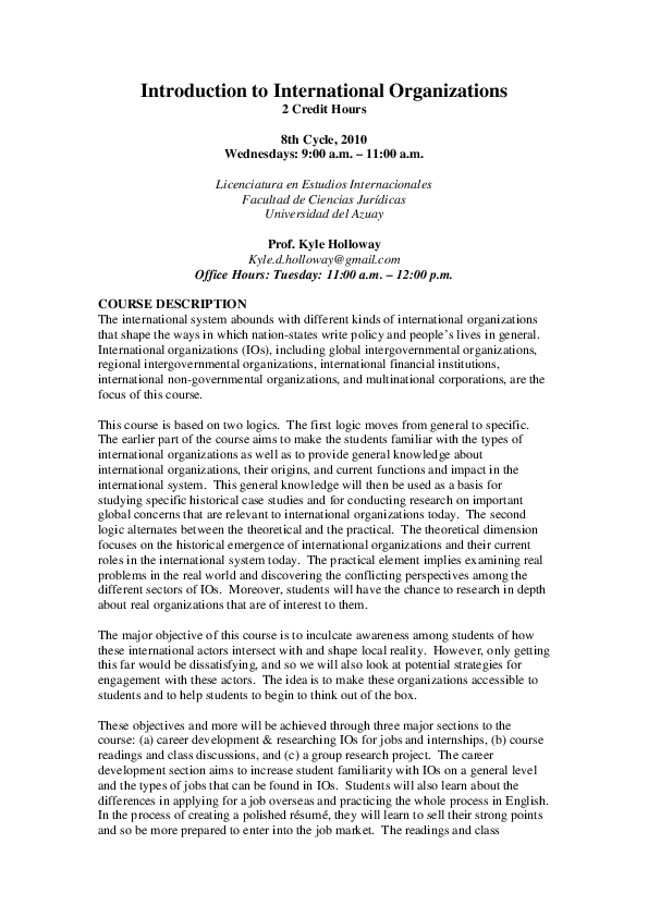 (PDF) "Introduction to International Organizations," School of ...
